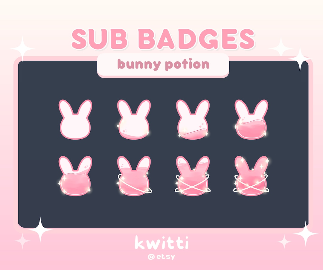 Pink Bunny Rabbit Liquid Potion Sub Bit Badges | Kawaii Cute Magic ...