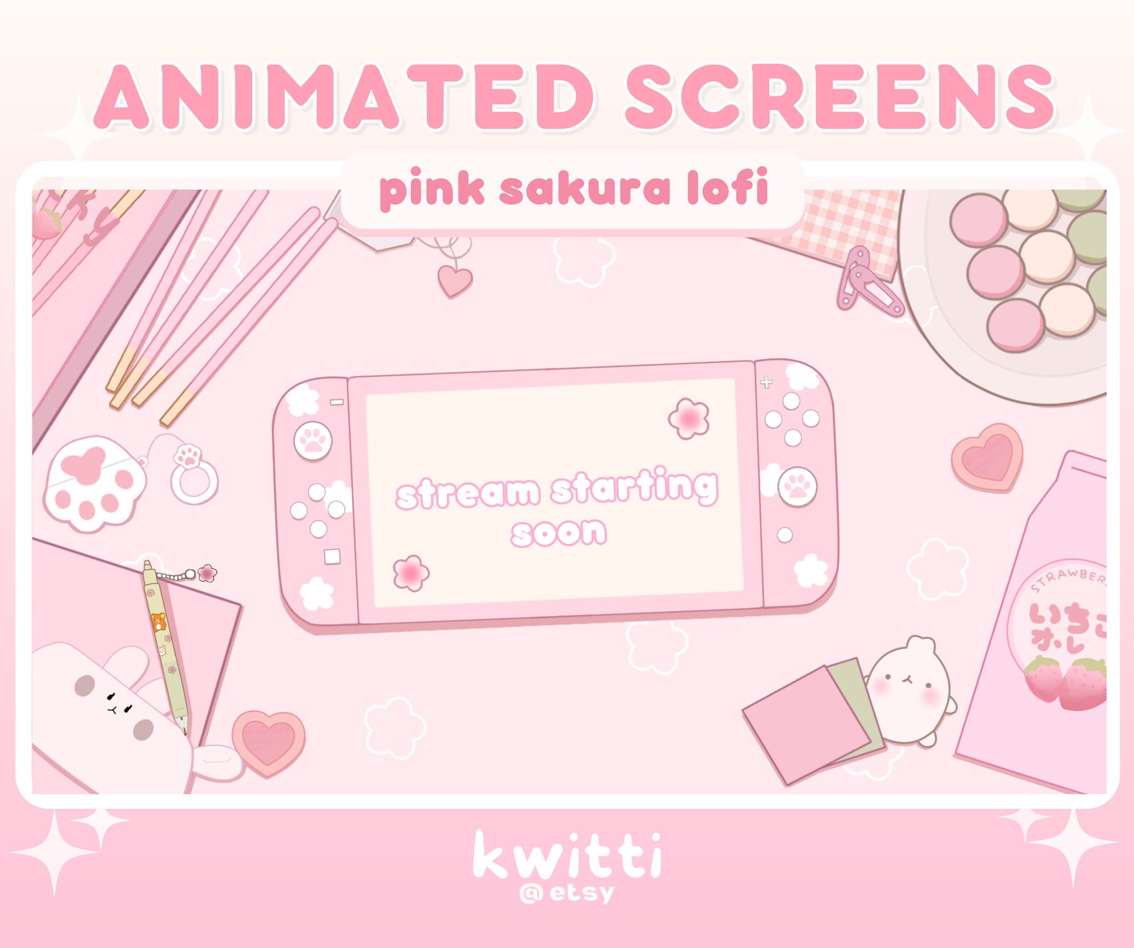 Animated Lofi Desk Stream Overlay Screens Pink Sakura Twitch - Etsy