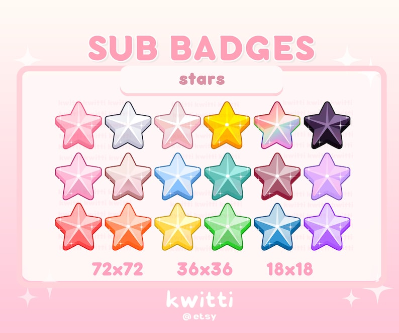 Star Cute Twitch Sub Badges Pack Kawaii Stream | Twitch Discord - Etsy