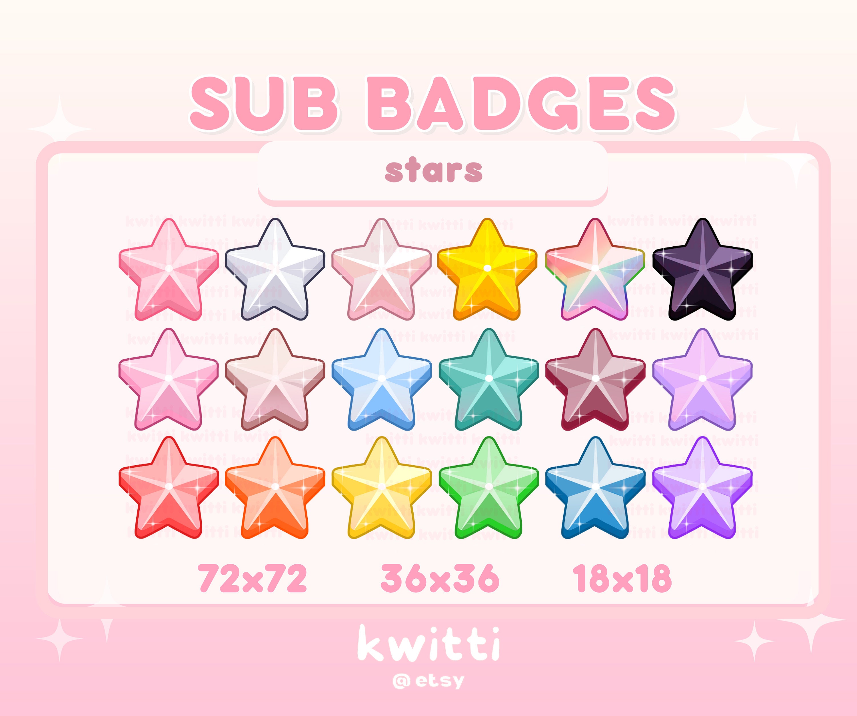 Star Cute Twitch Sub Badges Pack Kawaii Stream | Twitch Discord - Etsy