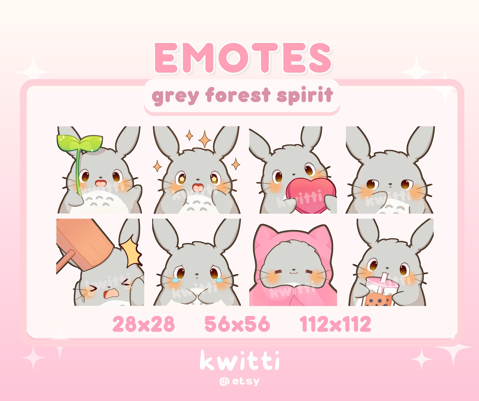 Fluffy Grey Forest Spirit Animal Twitch Emotes Plush Kawaii | Cute ...