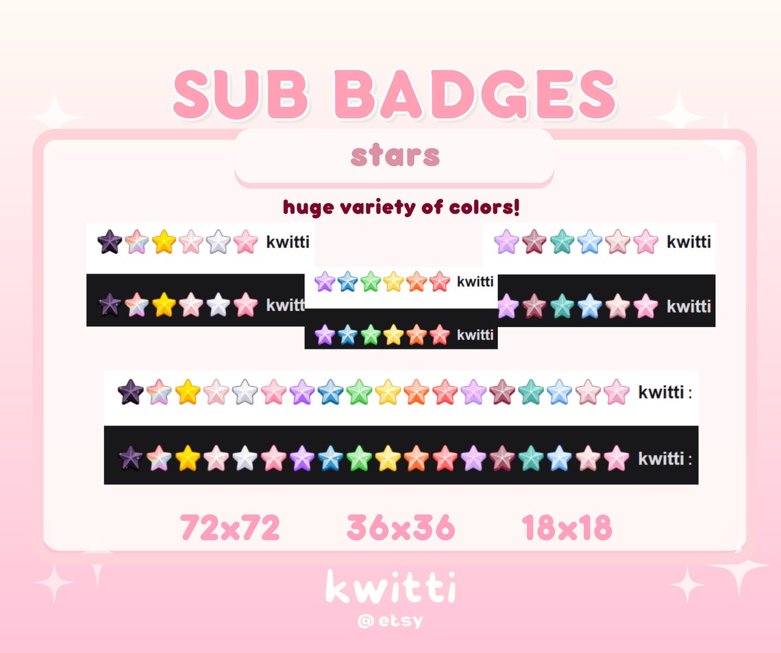 Star Cute Twitch Sub Badges Pack Kawaii Stream | Twitch Discord - Etsy