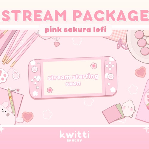 Animated Pink Sakura Lofi Desk Stream Overlay Twitch - Etsy