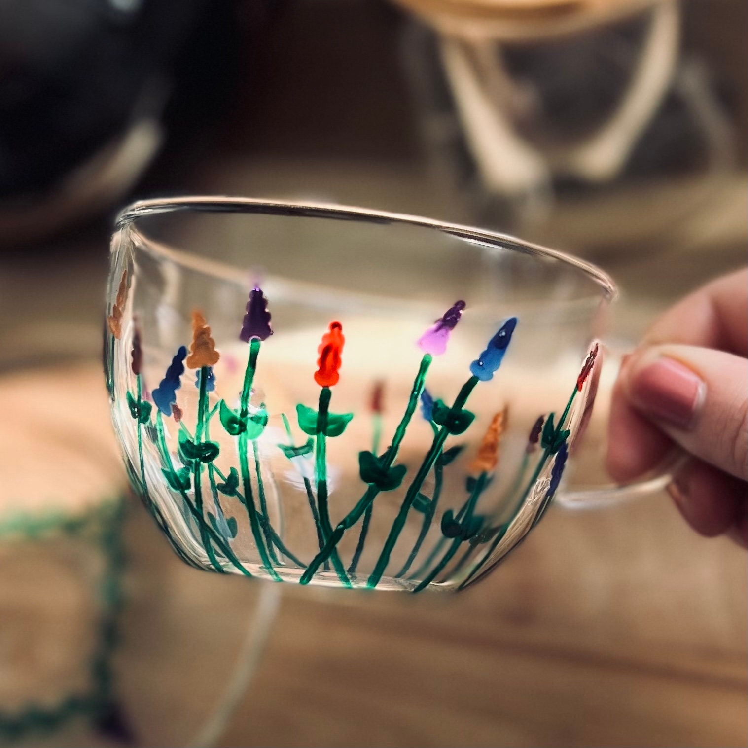 Rainbow Fields : Glass Tea Cup and Saucer - Glass Art - Etsy