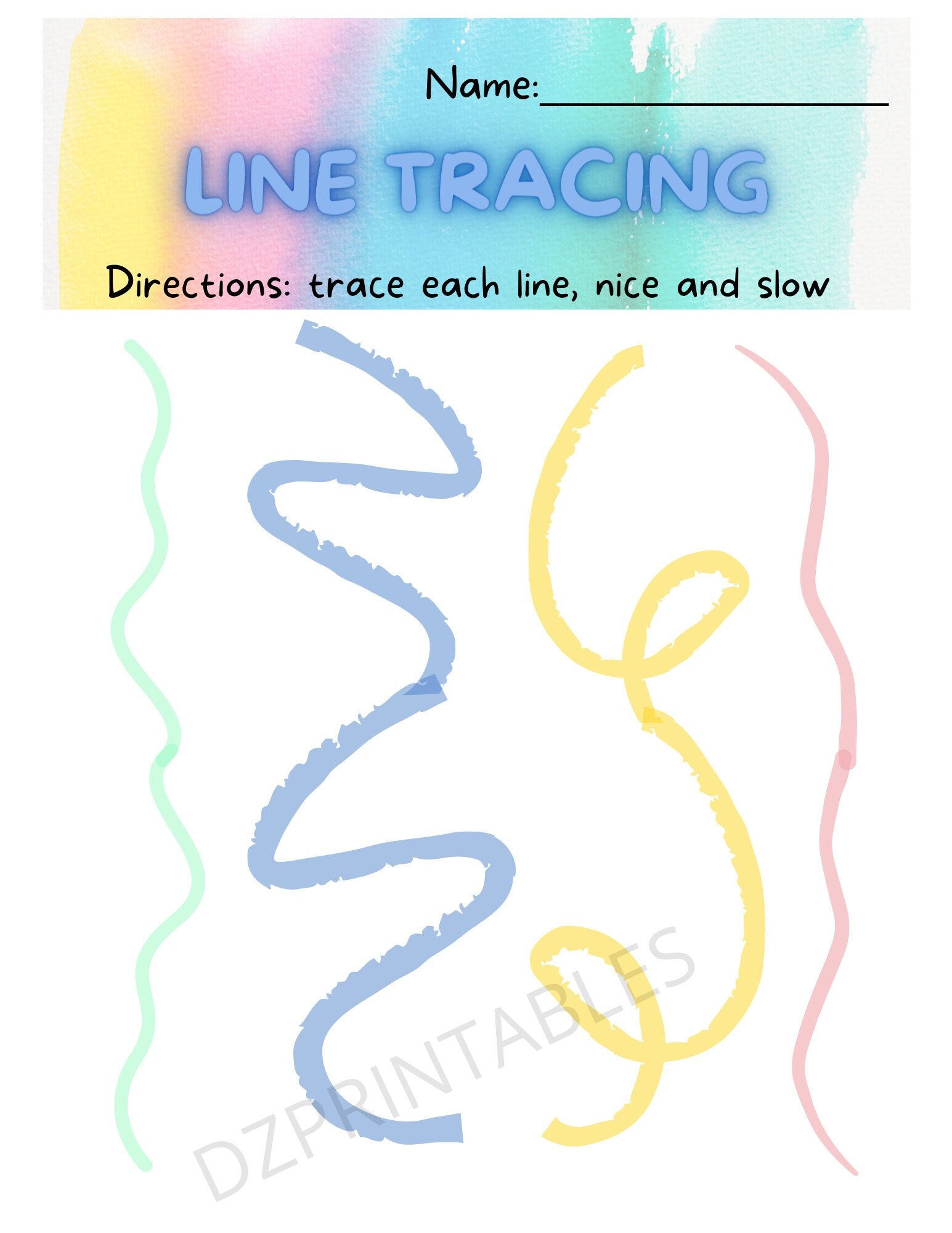 Line Tracing- Rainbow Line Tracing Practice- Instant Download - Etsy