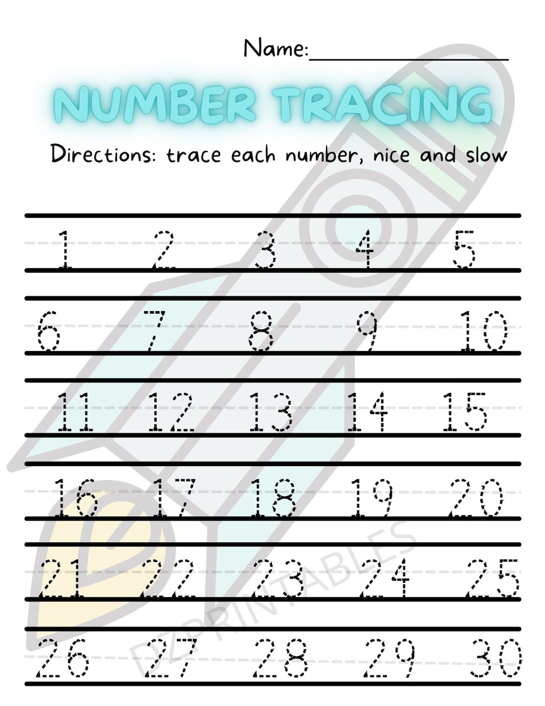 Number Tracing- Space-themed Number Practice- Instant Download - Etsy
