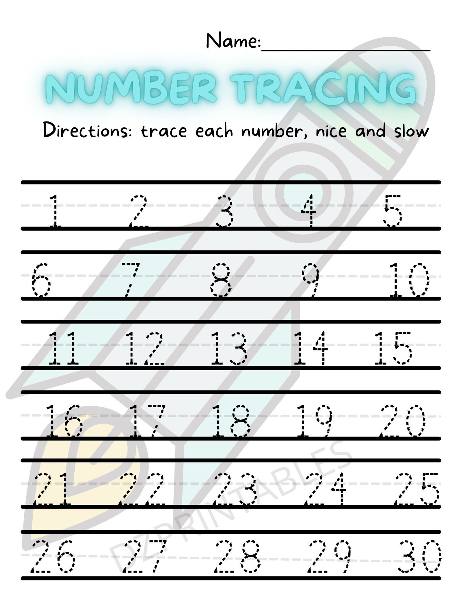 Number Tracing- Space-themed Number Practice- Instant Download - Etsy