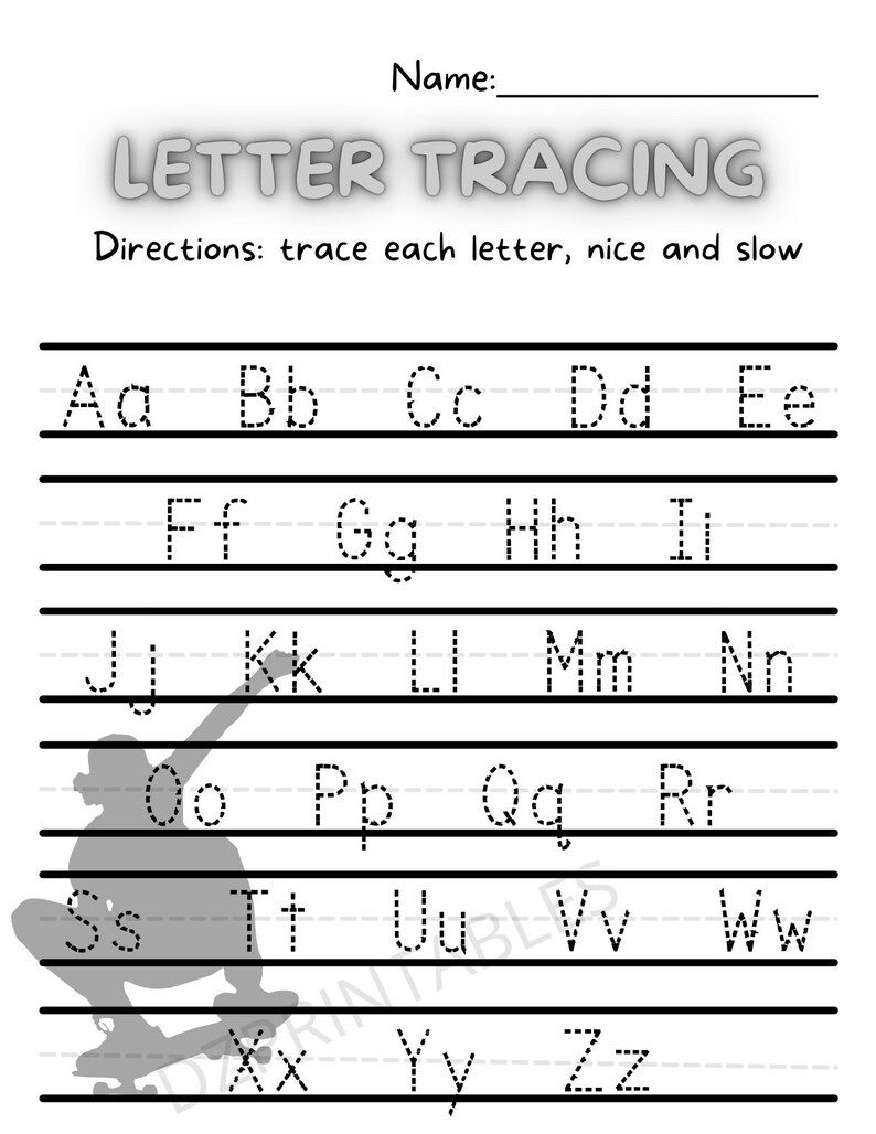 Alphabet Tracing- Skateboard-themed Letter Practice- Instant Download ...