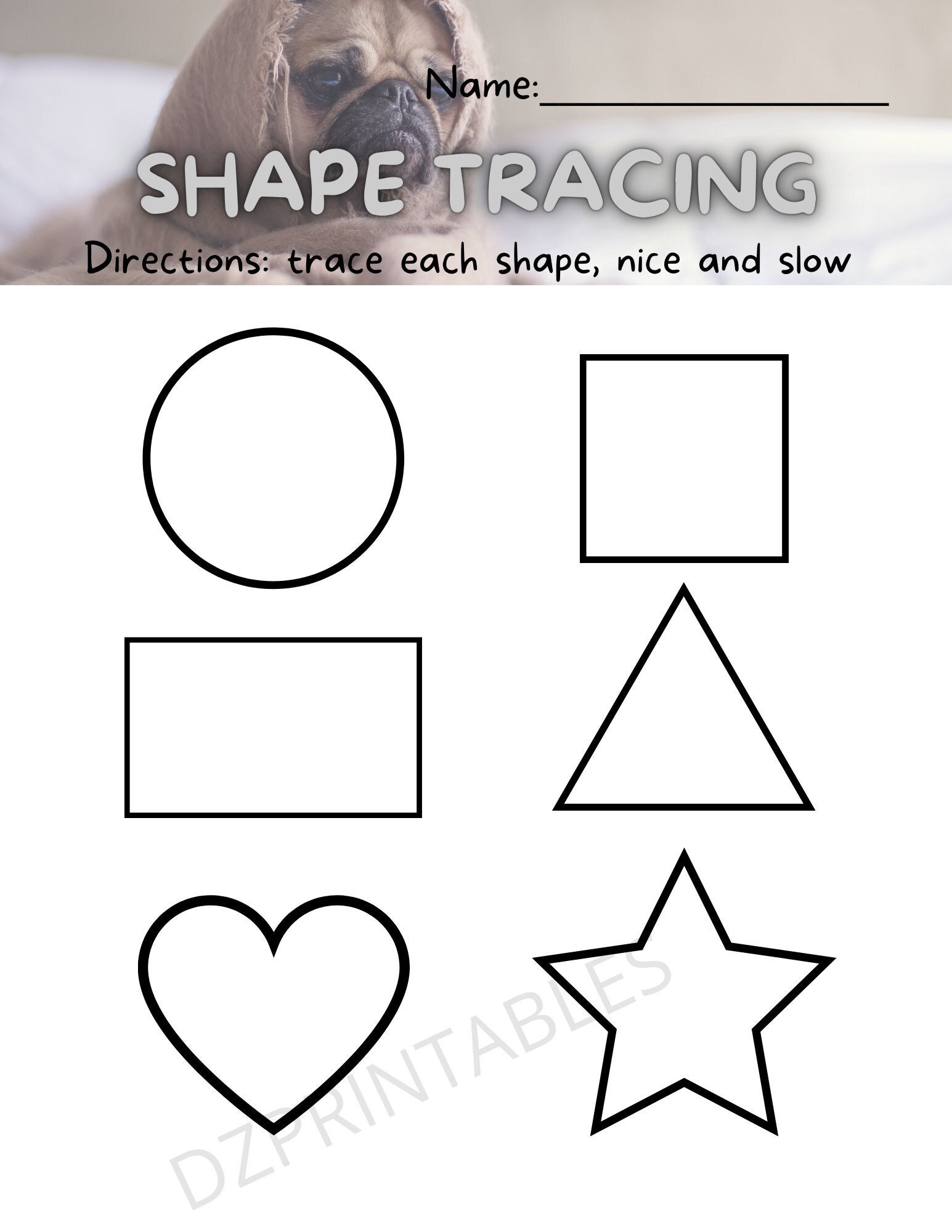 Shape Tracing- Puppy-themed Shape Tracing Worksheet- Instant Download ...