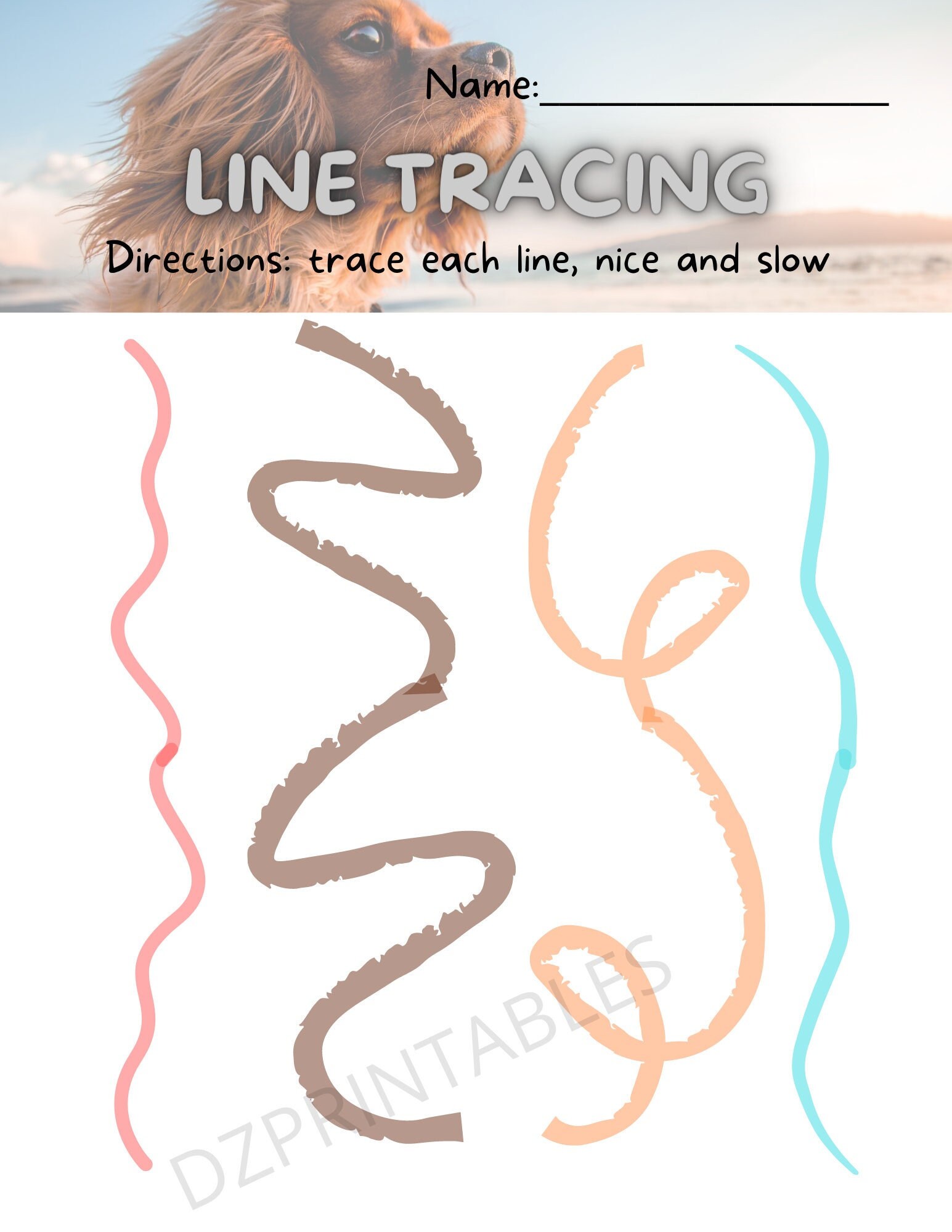 Line Tracing- Puppy-themed Worksheet- Instant Download - Etsy