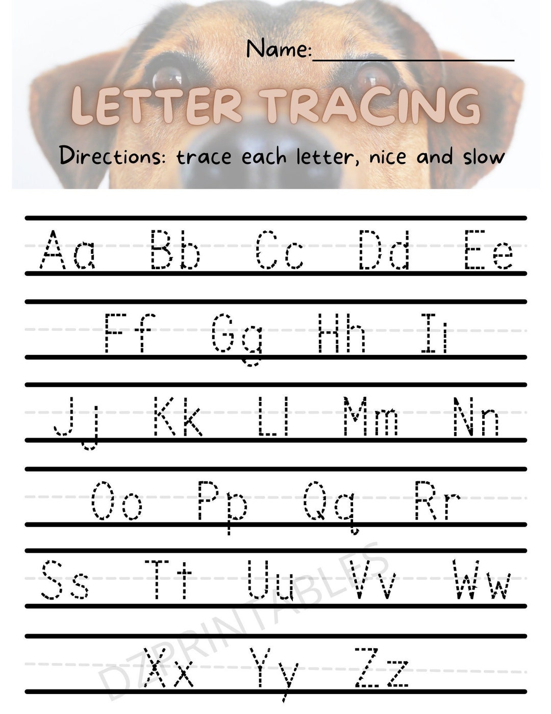 Alphabet Tracing- Puppy-themed Letter Practice- Instant Download - Etsy