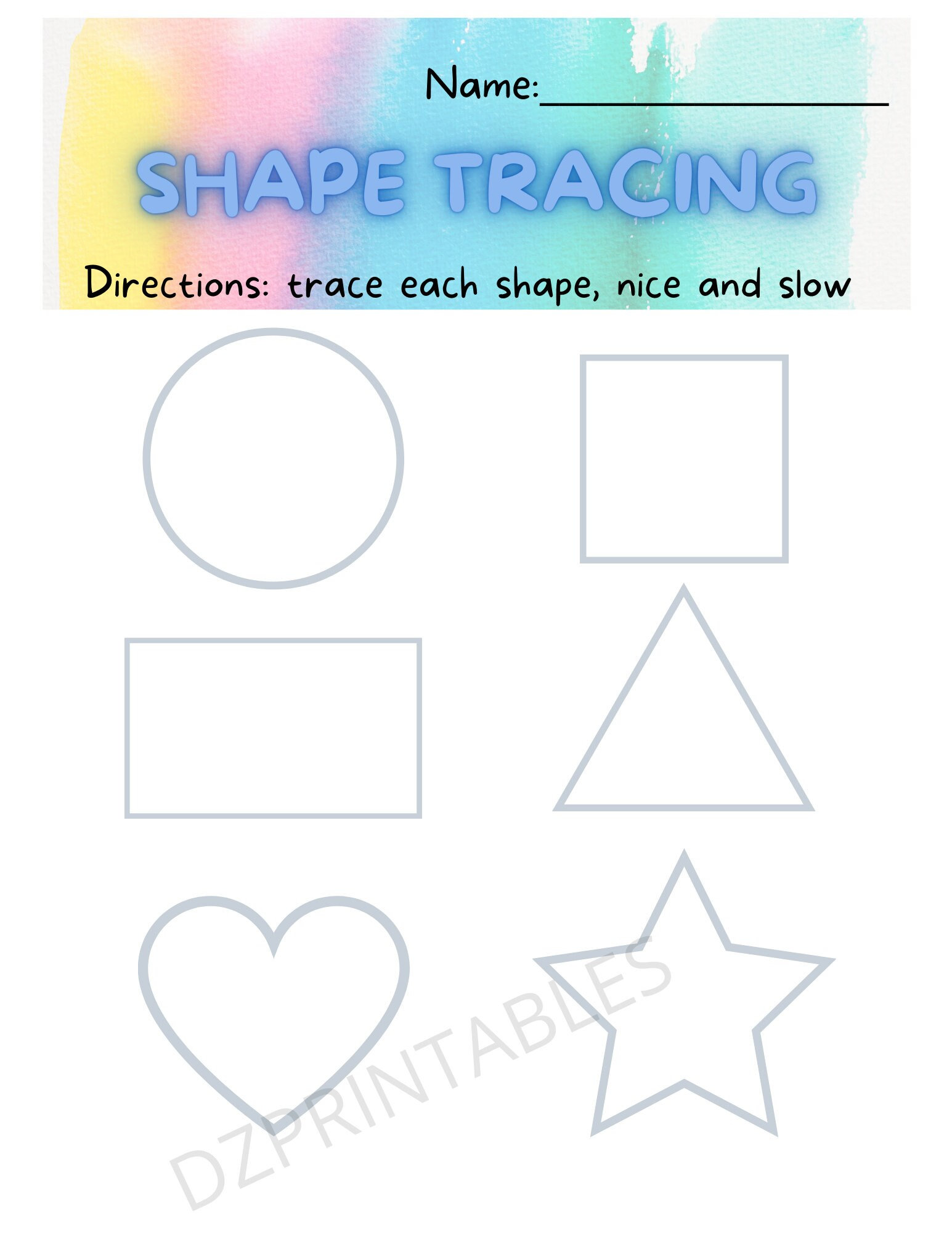 Shape Tracing- Rainbow Shape Practice- Instant Download - Etsy