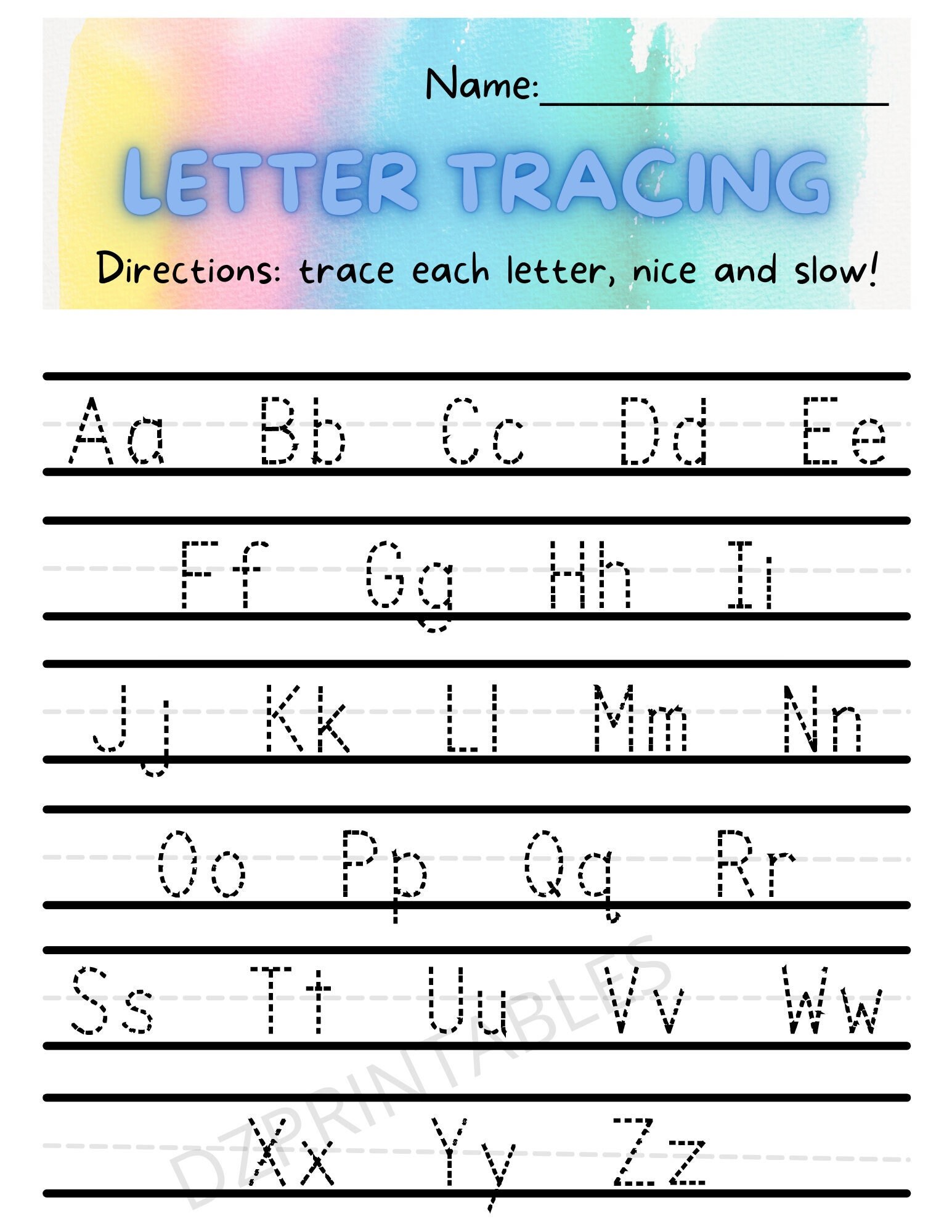 Alphabet Tracing- Rainbow Letter Practice- Instant Download - Etsy