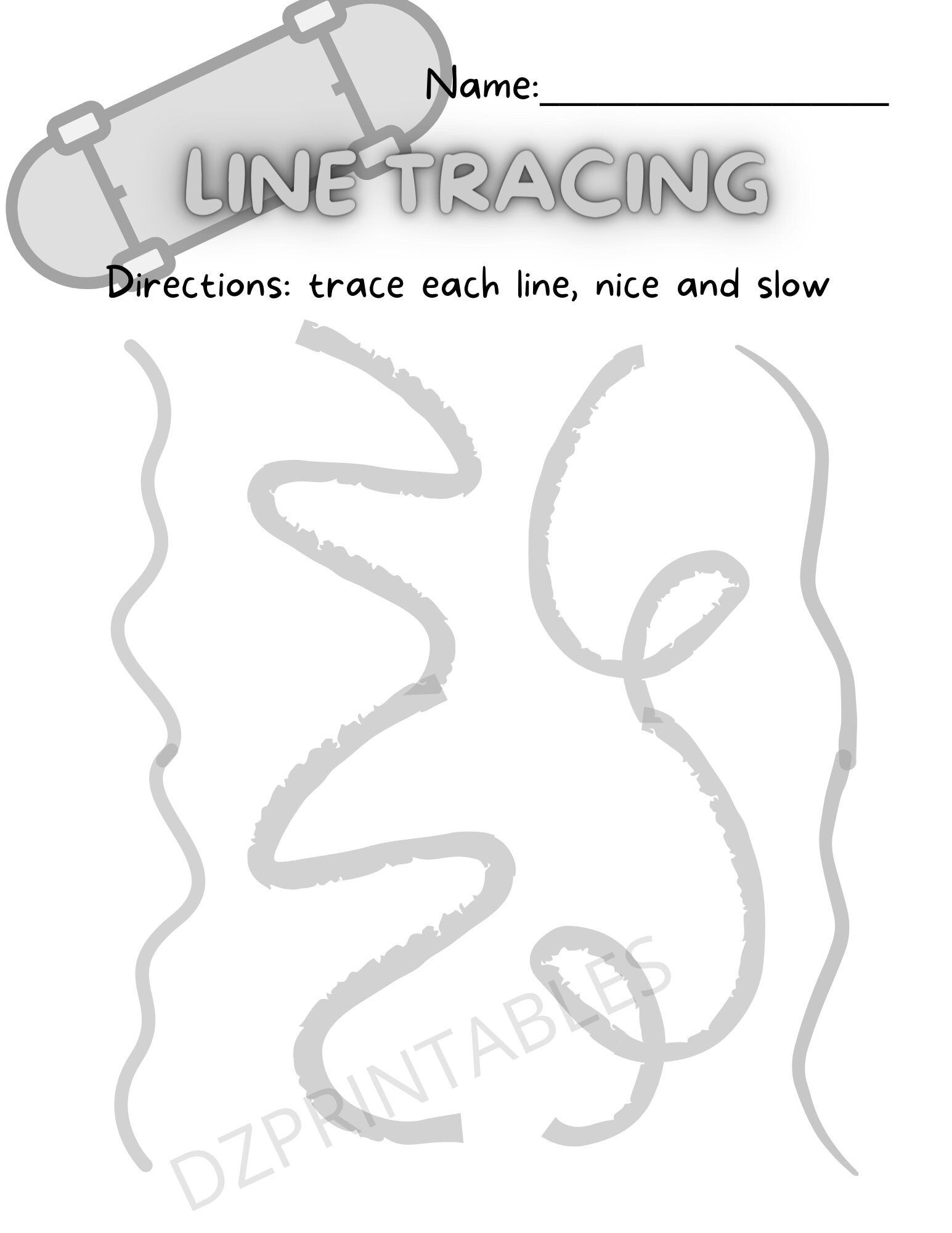 Line Tracing- Skateboard-themed Line Tracing Practice- Instant Download ...