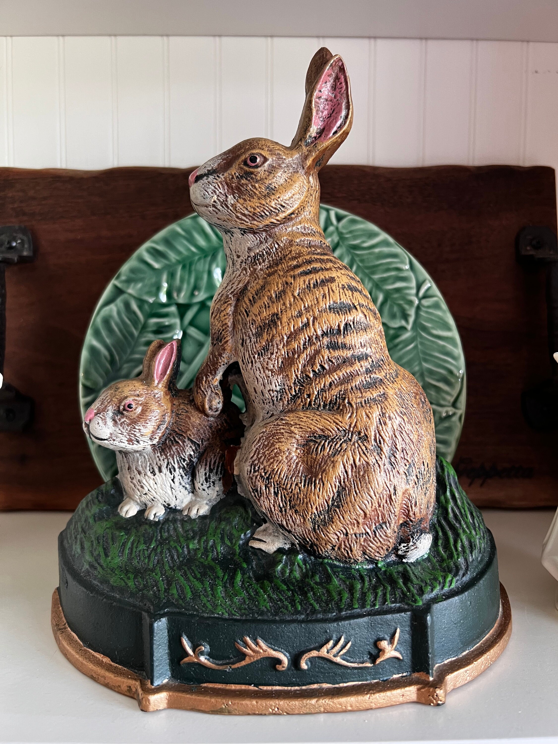 Vintage Rabbit Iron Doorstop Bookend, Hand Painted Woodland Nursery ...