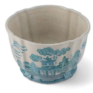 Elegant Turquoise Chinoiserie Porcelain Planter: Willow Style Cachepot ...
