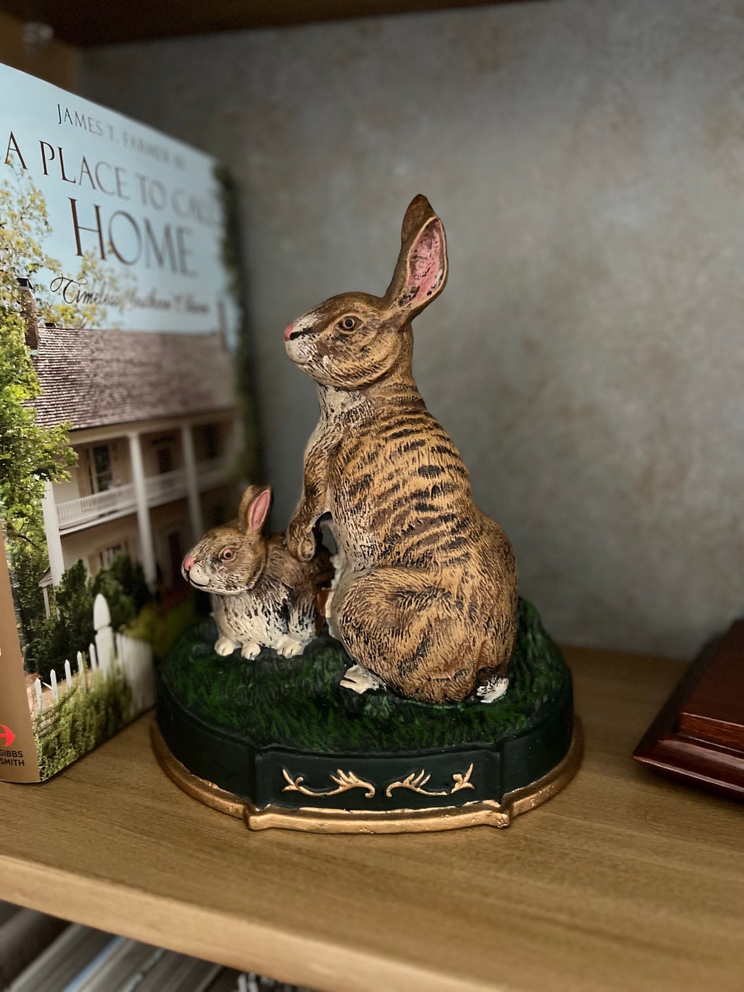 Vintage Rabbit Iron Doorstop Bookend, Hand Painted Woodland Nursery ...