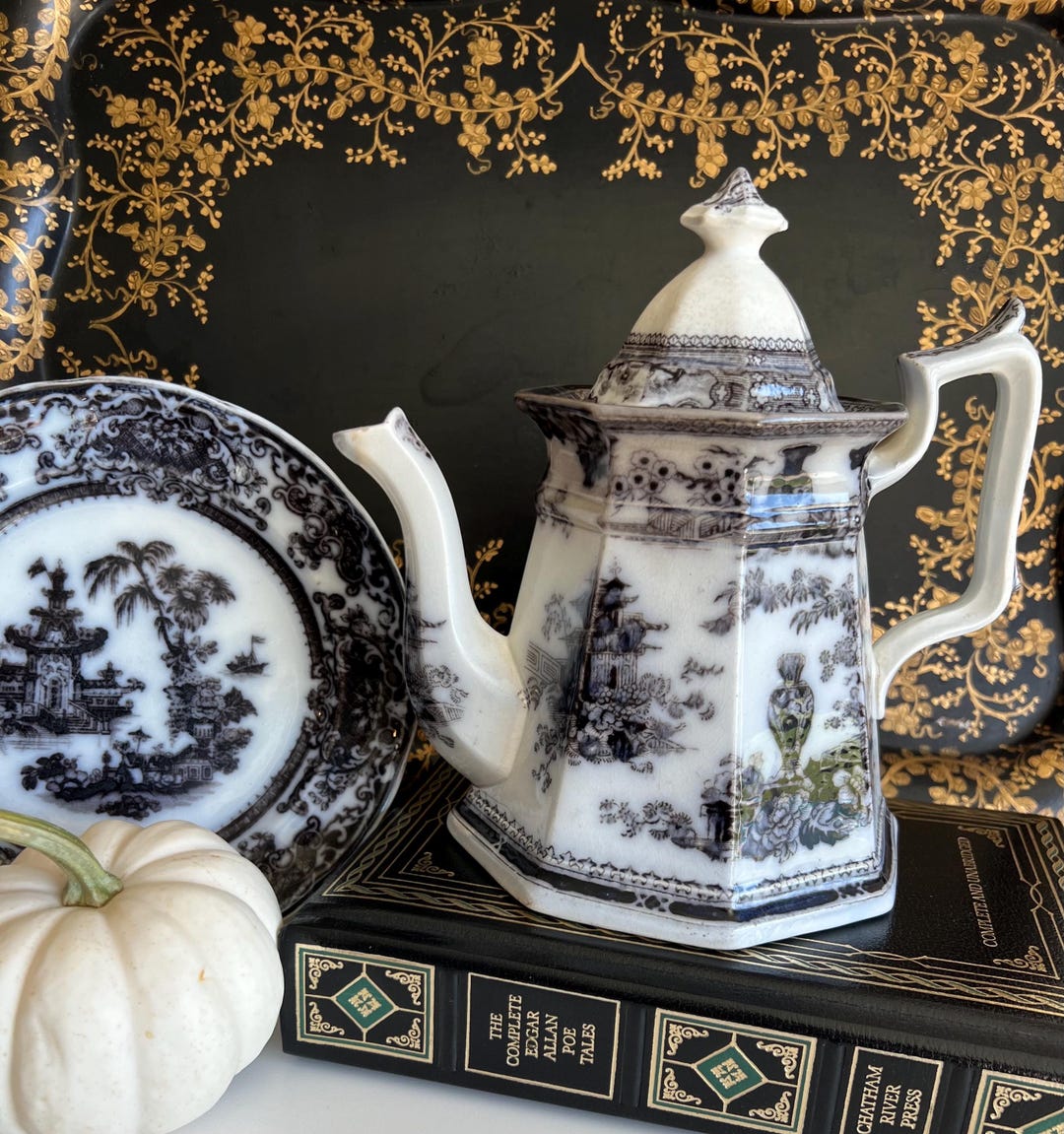 Antique Mulberry Transferware Teapot: Adam & Sons Jeddo Pattern ...