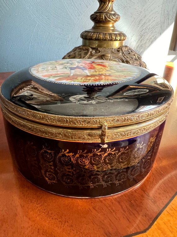 Antique German Trinket Box, Cobalt Glaze, Ormolu Deta… - Gem