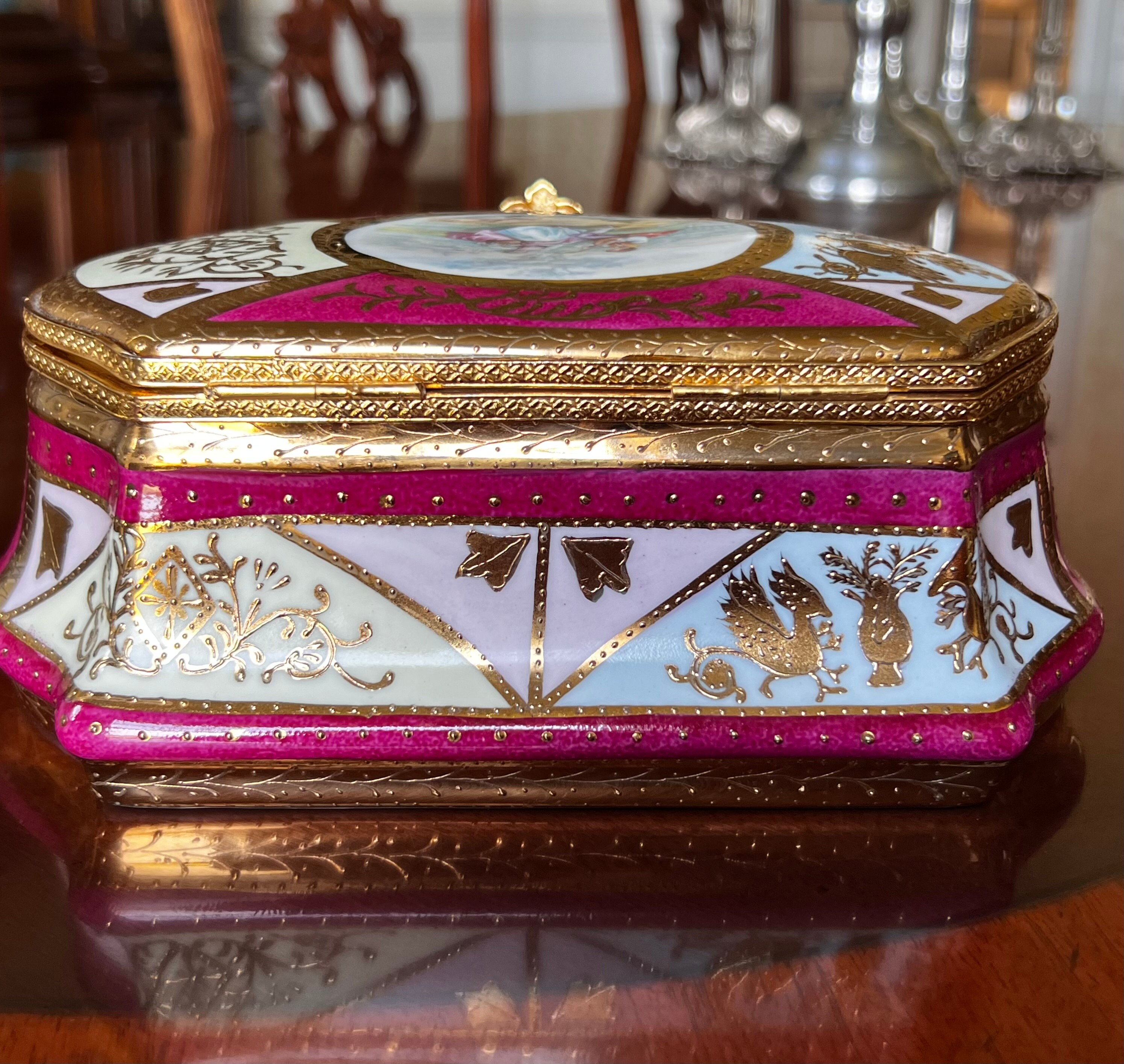 Large Vintage Rococo Style Porcelain Trinket Box, Desk Accessory ...