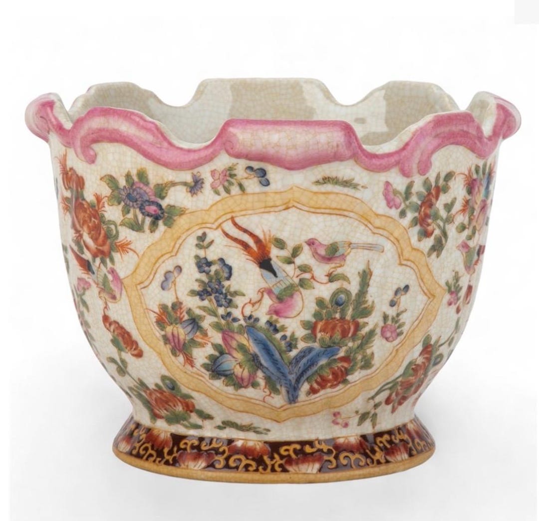 Colorful Chinoiserie Floral Porcelain Planter Cachepot, Asian Style ...