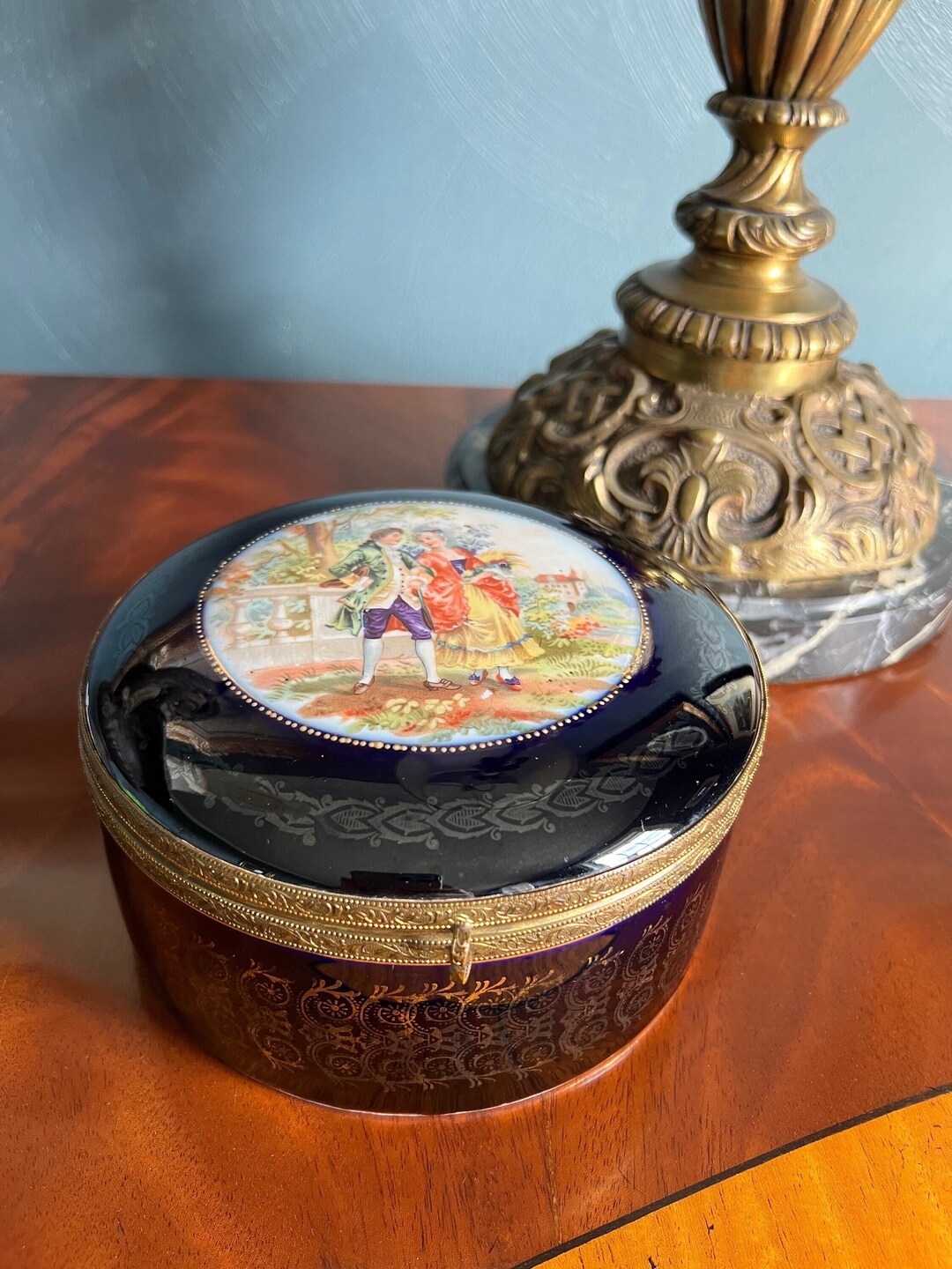 Antique German Trinket Box, Cobalt Glaze, Ormolu Details, Victorian ...