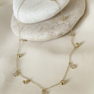 Ball 14K Solid Gold Chain Necklace, Gold Mini Balls Dainty Necklace ...