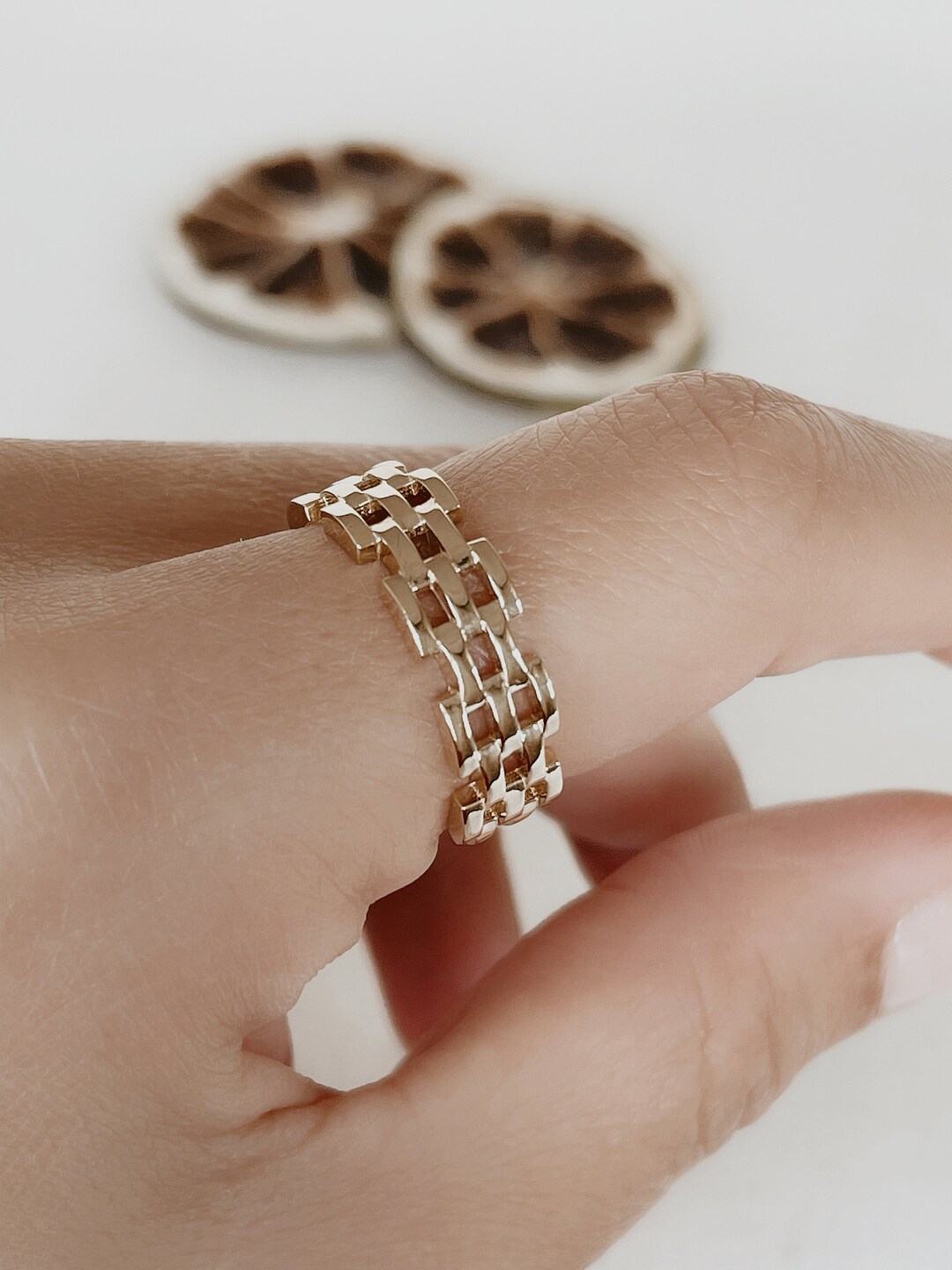 Gold Chain Shape Ring, Gold Chain Band, 14K Solid Gold Ring Band ...