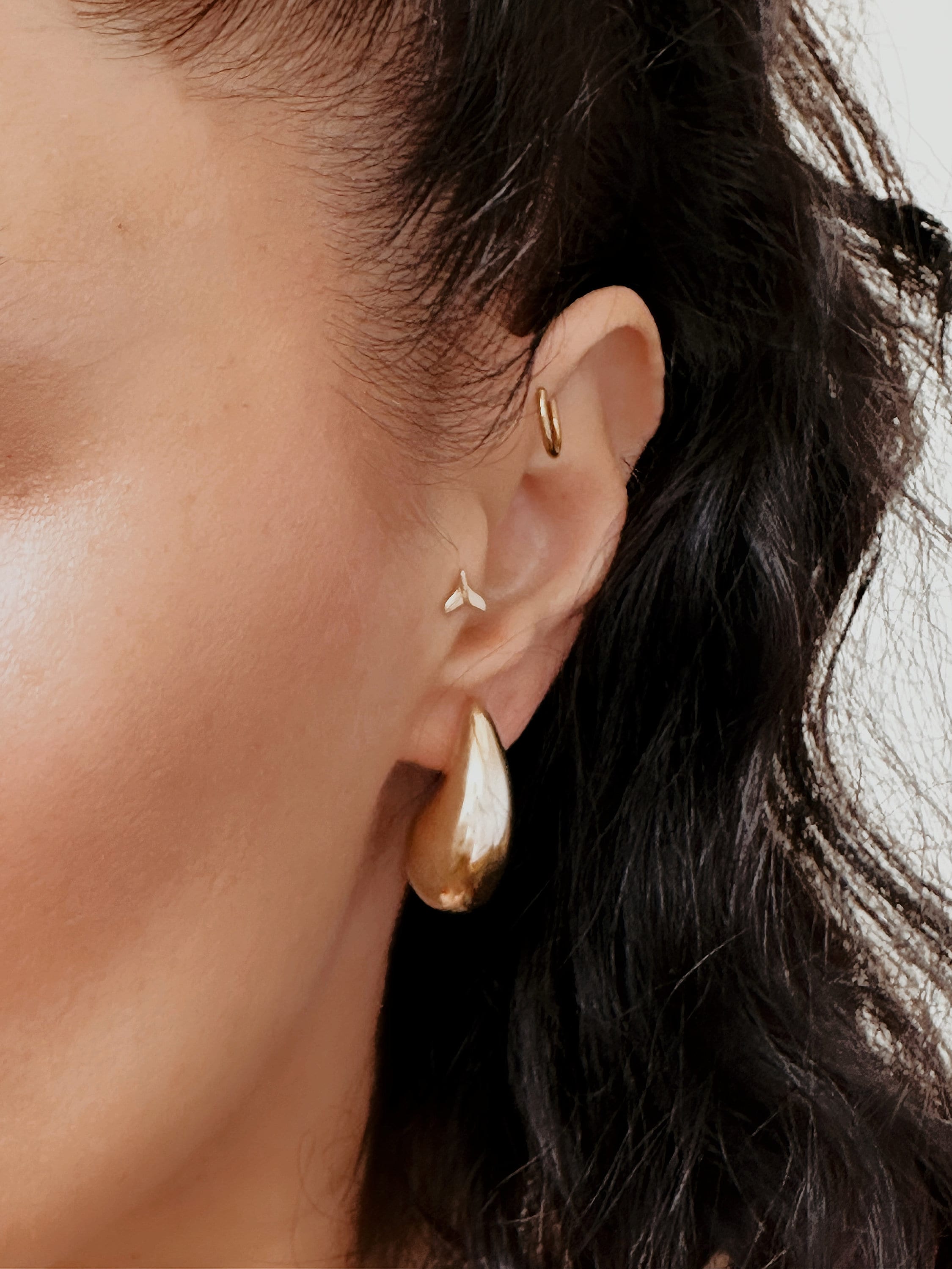 14K Solid Gold Drop Earrings, Thick Gold Drop Earrings, Shiny Thick ...