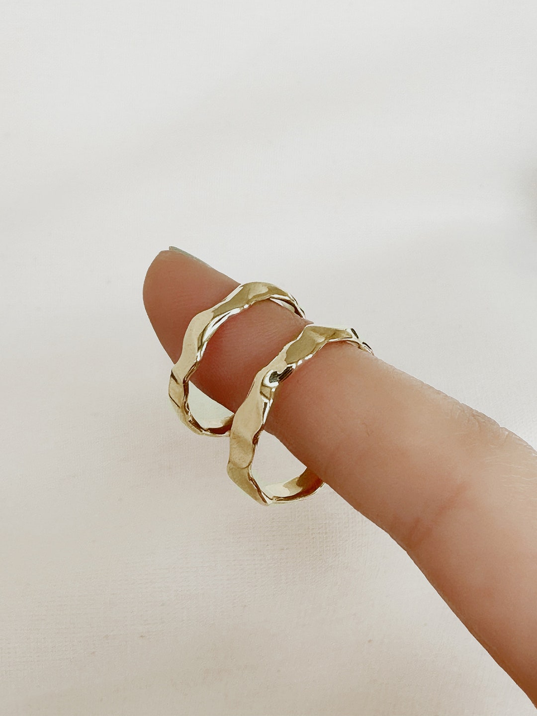 14k Solid Gold Wave Wedding Ring, Stackable Ring, Wedding Band, Dainty ...