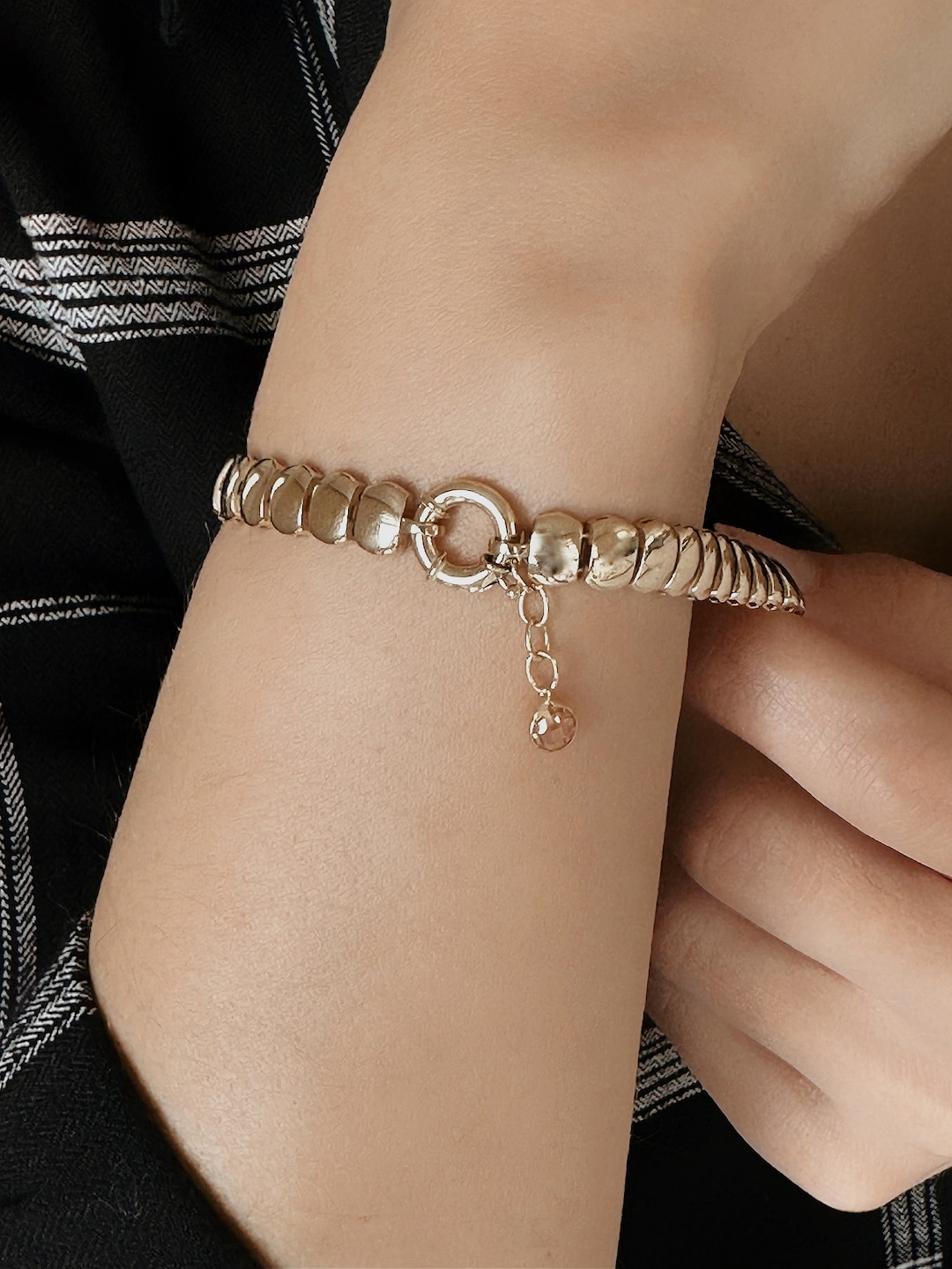 14K Gold Beaded Stacking Bracelet, Solid 14k Gold Bead Bracelet, 14K ...