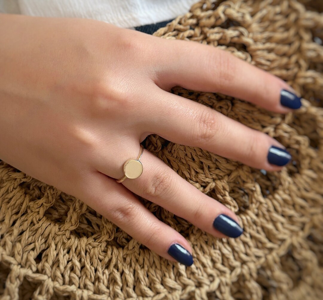 Round Ring Band, 14K Solid Gold Disc Ring, Dainty Band Ring, Sisters ...