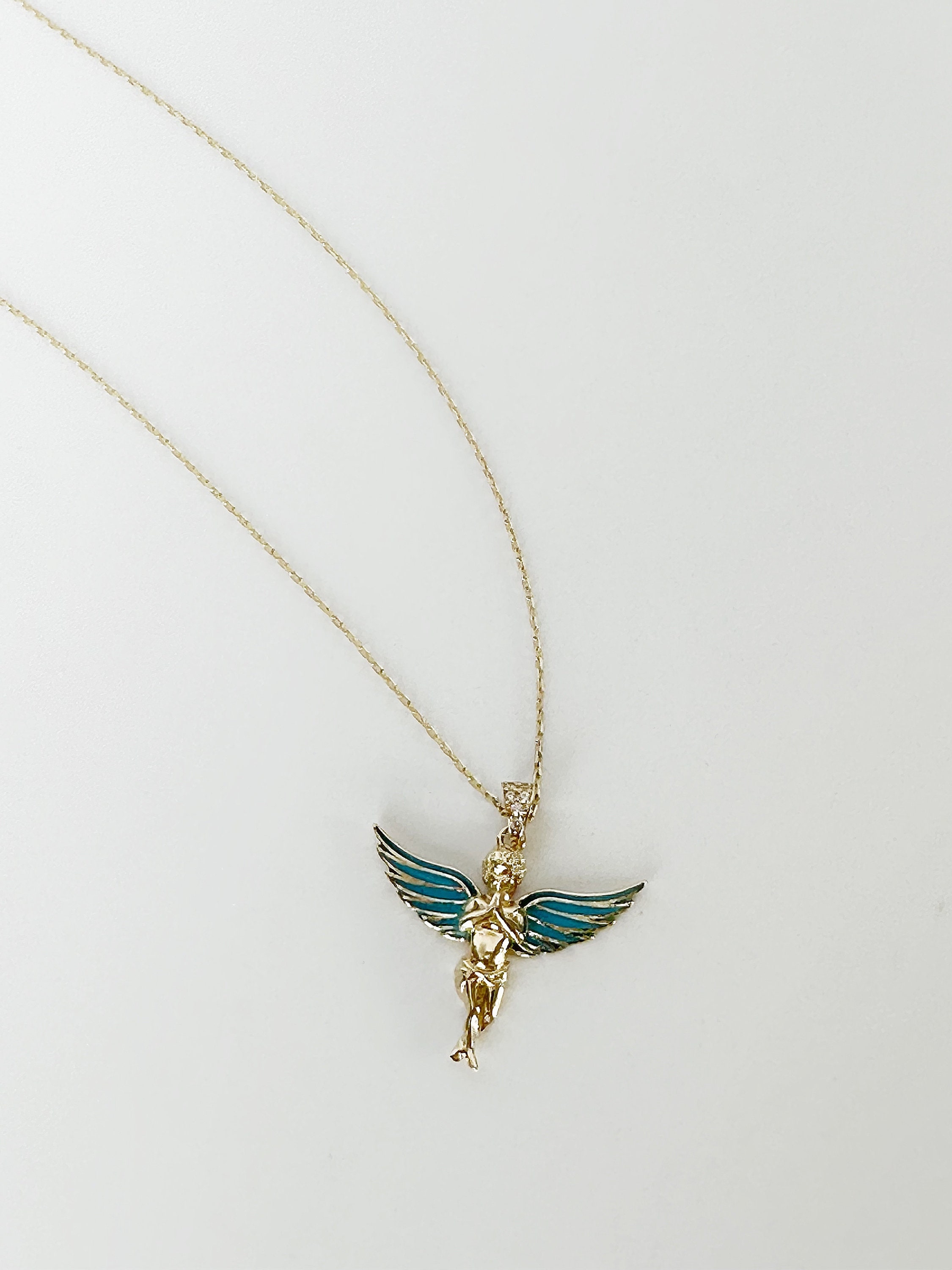 14k Solid Gold Praying Angel Pendant, Angel Jewelry Necklace, 14K Solid ...