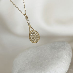 Tennis Racket Necklace, 14K Solid Gold Tennis Racquet Necklace, Sport's ...