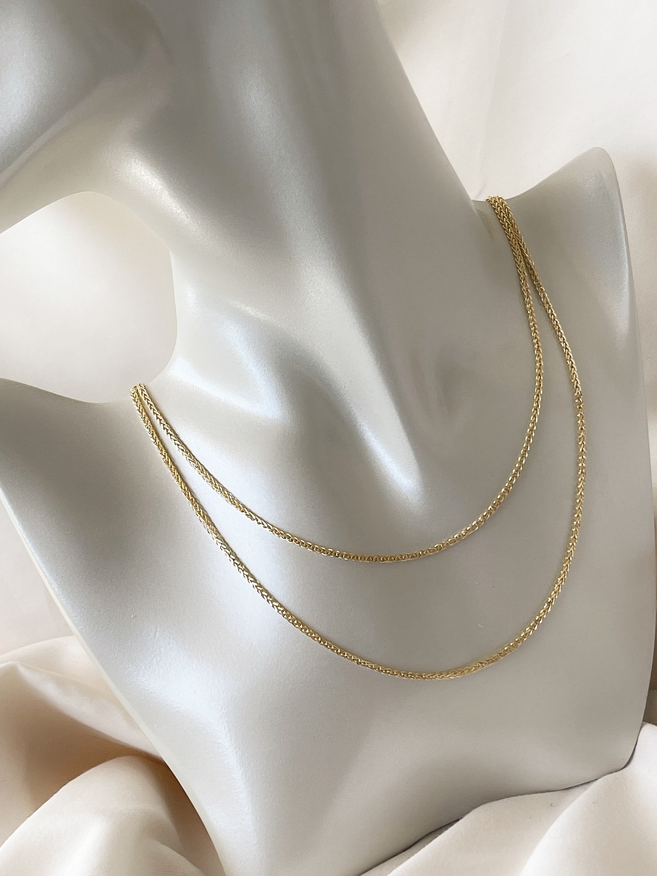 14K Solid Gold Square Wheat Chain Men Women Diamond Cut - Etsy