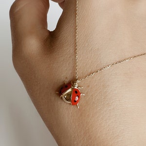 14K Solid Gold Ladybug Pendant, Cute Minimalist Good Luck Charm ...