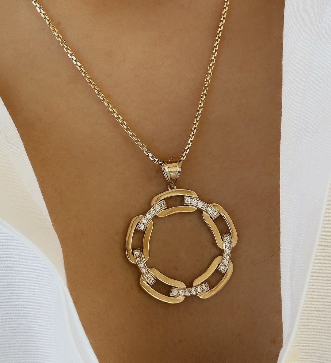 14k Gold Circle Necklace, Linked Rings, Linked Rings Necklace, Karma ...