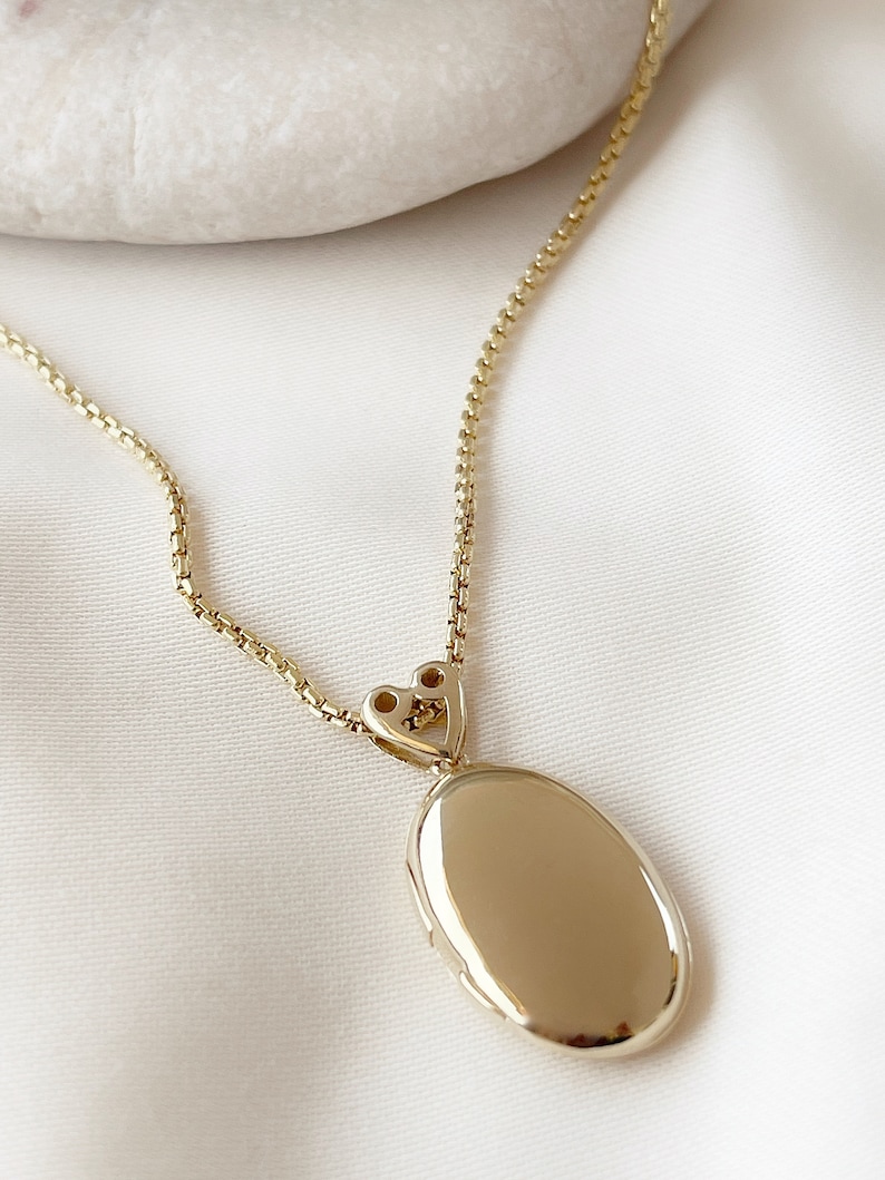 14k Solid Gold Yellow Oval Locket Necklace, 14K Real Gold Locket ...