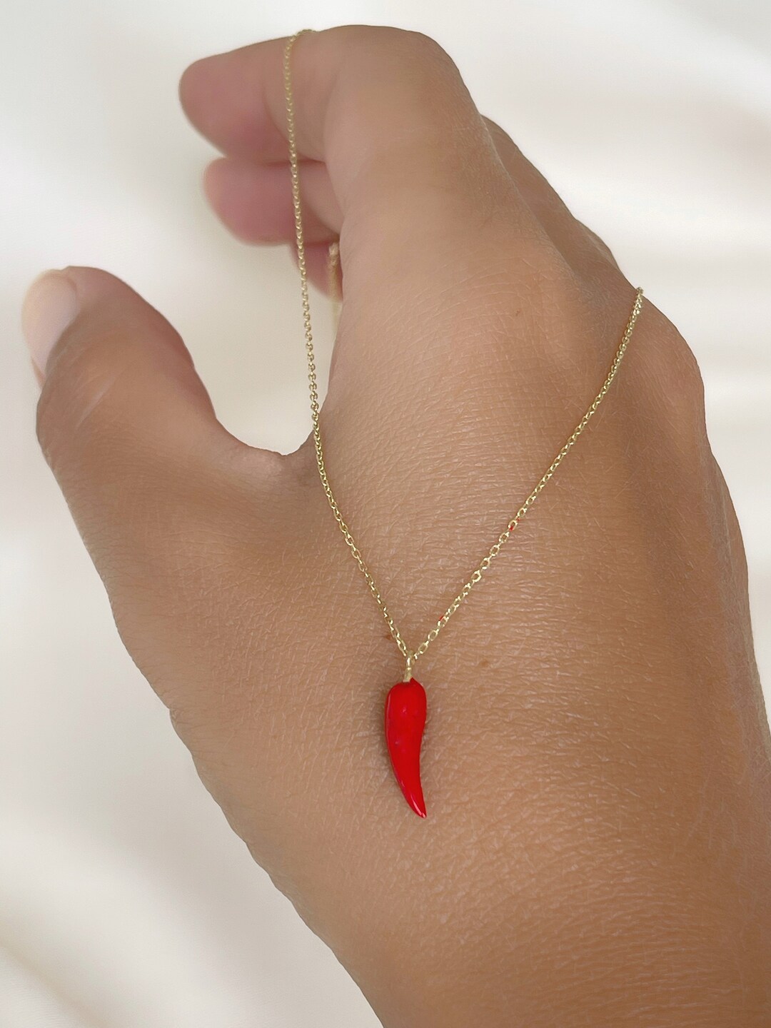 14K Gold Necklace, Red Hot Pepper Necklace, Green Hot Pepper Necklace ...