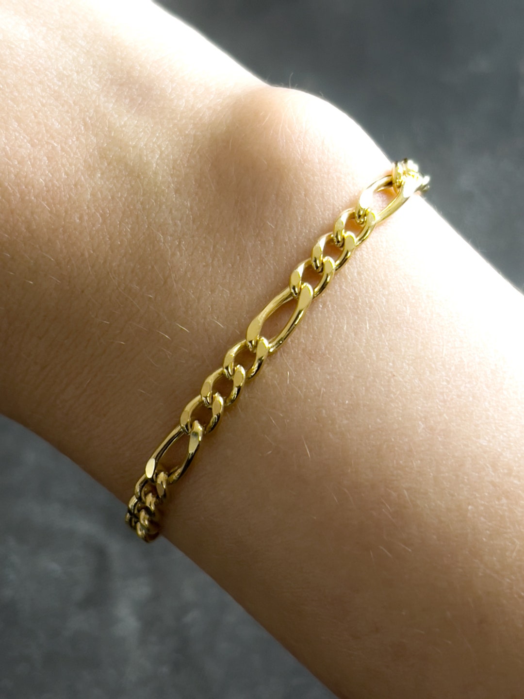 14K Solid Gold Figaro Chain Bracelet Italian Figaro Chain - Etsy