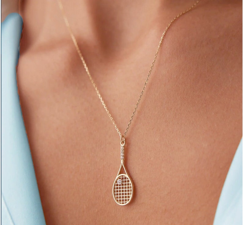 Tennis Racket Necklace, 14K Solid Gold Tennis Racquet Necklace, Sport's ...