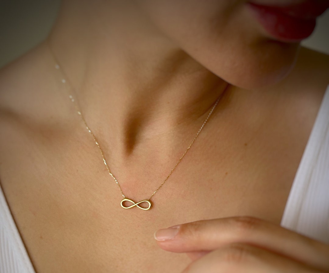 Infinity Necklace, 14 Carat Real Gold Infinity Necklace, 14K Jewelry ...