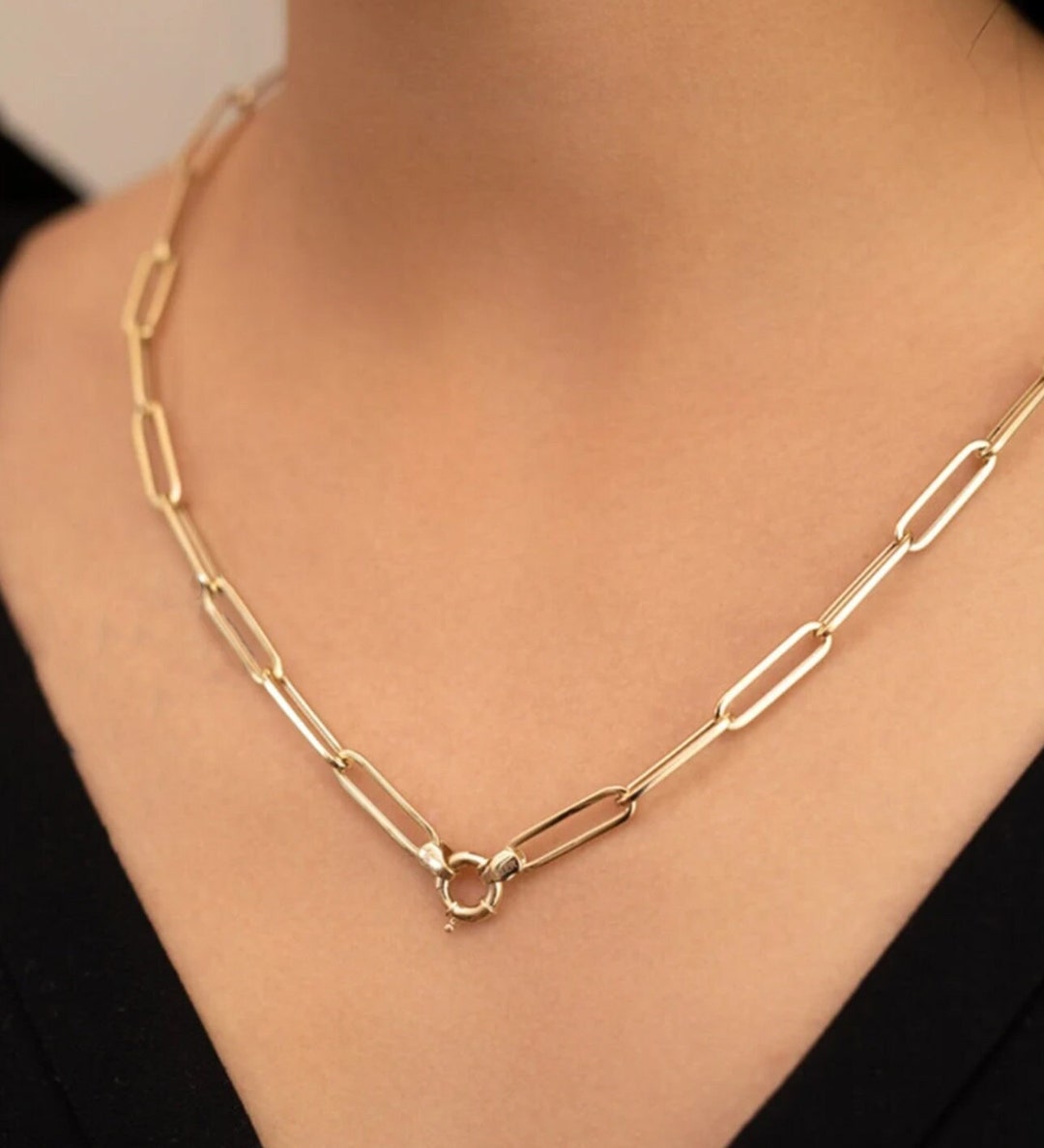 14k Solid Gold Paperclip Chain Necklace, 14k Gold Paperclip Chain ...