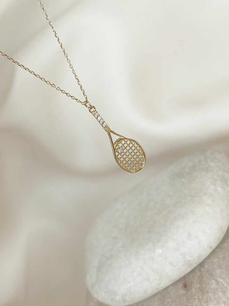 Tennis Racket Necklace, 14K Solid Gold Tennis Racquet Necklace, Sport's ...