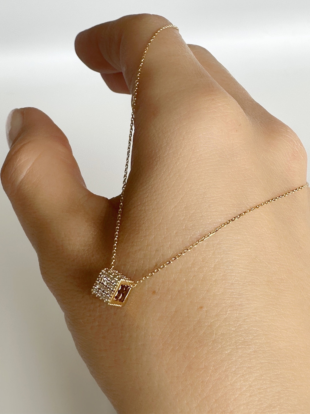 14K Gold Cube Necklace 14k Solid Gold Jewelry Tiny Dice - Etsy