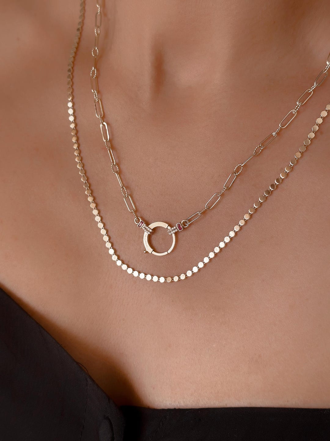 14K Solid Gold Disc Chain,14k Solid Gold Circle Link Necklace, Gold ...