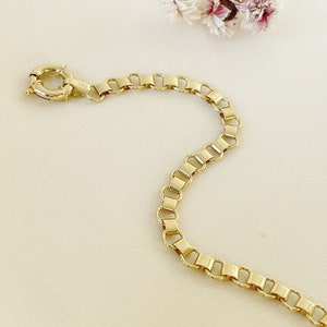 14K Solid Gold Box Chain Bracelet, Elegant Bracelet, Stacking Jewelry ...