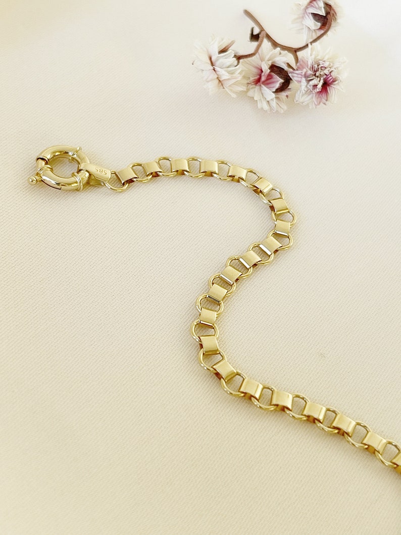 14K Solid Gold Box Chain Bracelet, Elegant Bracelet, Stacking Jewelry ...