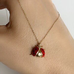 14K Solid Gold Ladybug Pendant, Cute Minimalist Good Luck Charm ...