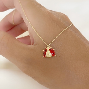 14K Solid Gold Ladybug Pendant, Cute Minimalist Good Luck Charm ...